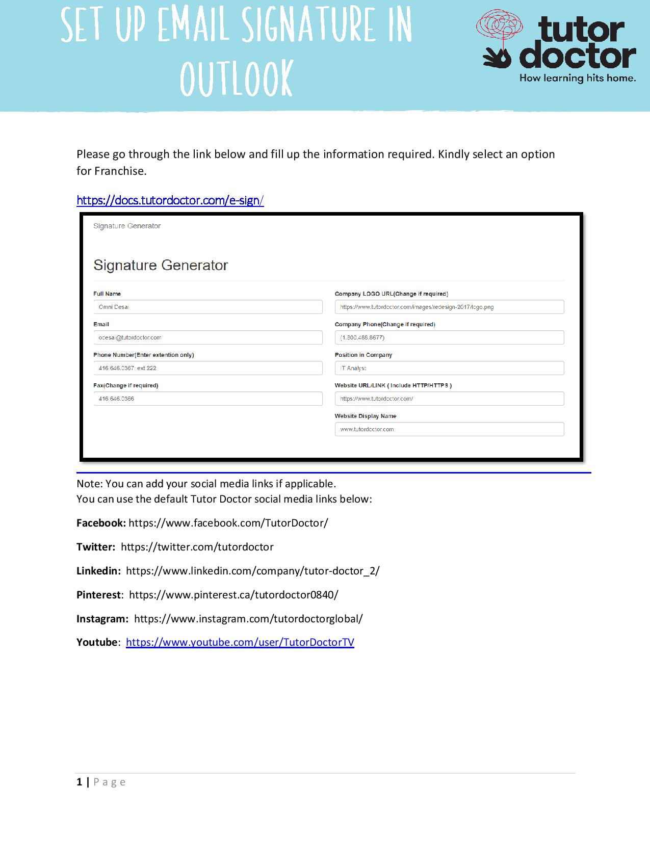 Set up email signature in MS Outlook Set up email signature in MS Outlook